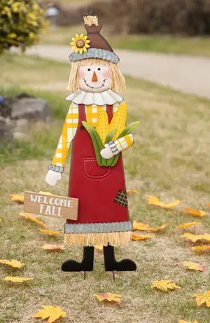 GLITZHOME Fall Metal Scarecrow Yard Stake Or Standing Or Hanging Sign
