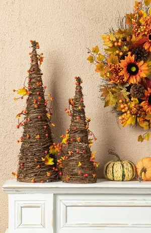 GLITZHOME 24"h Set Of 2 Fall Ratten Berries And Maple Leaves Table Tree