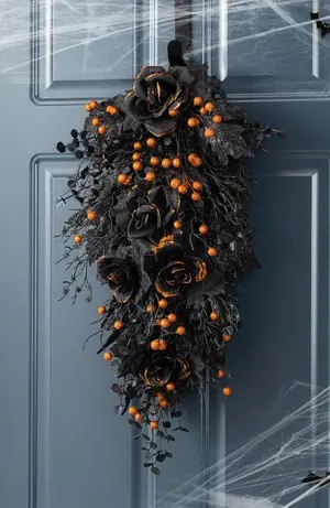 GLITZHOME 28"h Halloween Rose And Berry Teardrop