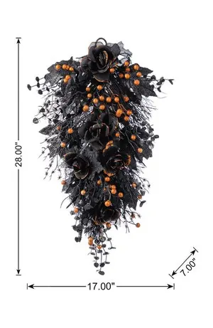 GLITZHOME 28"h Halloween Rose And Berry Teardrop