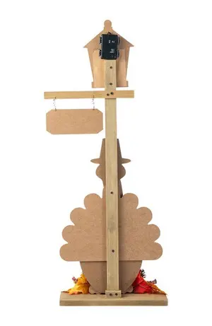 GLITZHOME Fall Thanksgiving Lighted Wooden Lamp Post Porch Decor With Timer