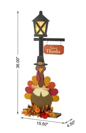 GLITZHOME Fall Thanksgiving Lighted Wooden Lamp Post Porch Decor With Timer