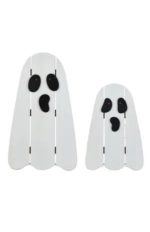 GLITZHOME Set Of 2 Halloween Lighted Wooden Ghost Porch Decor With Timer
