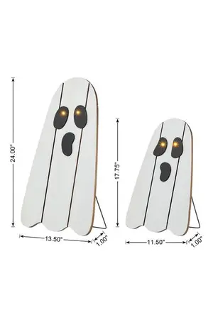 GLITZHOME Set Of 2 Halloween Lighted Wooden Ghost Porch Decor With Timer