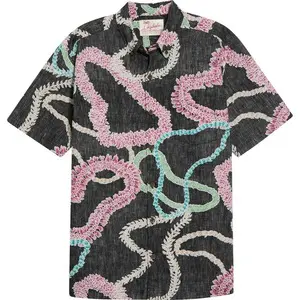 KAHALA Lei Aloha Short Sleeve Cotton Button-down Shirt - Black