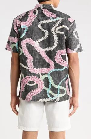 KAHALA Lei Aloha Short Sleeve Cotton Button-down Shirt - Black