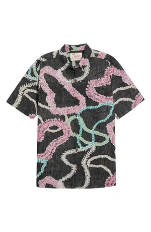 KAHALA Lei Aloha Short Sleeve Cotton Button-down Shirt - Black