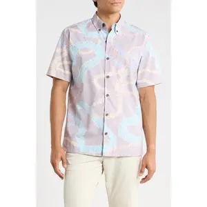 KAHALA Lei Aloha Short Sleeve Cotton Button-down Shirt Pua