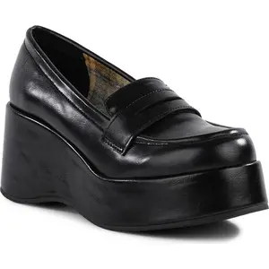 Bc Footwear Ambitious Faux Leather Platform Wedge Loafer - Black