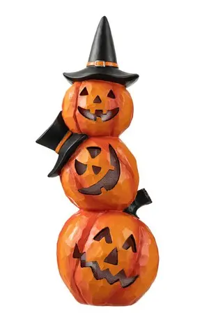 GLITZHOME Halloween Lighted Stacked Resin Pumpkin Table Decor