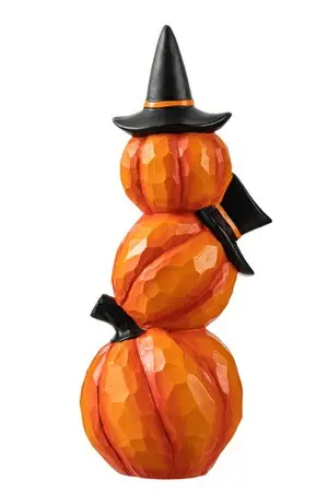 GLITZHOME Halloween Lighted Stacked Resin Pumpkin Table Decor