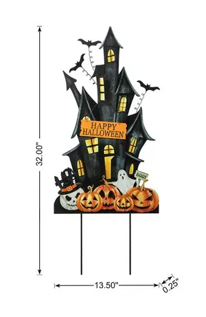 GLITZHOME Halloween Metal Haunted House Yard Stake
