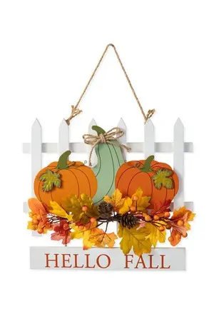 GLITZHOME Fall Wooden Patch With Floral Door Hanger - Orange