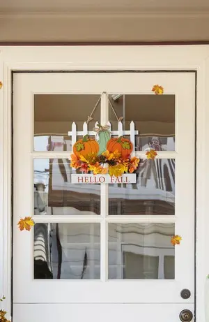 GLITZHOME Fall Wooden Patch With Floral Door Hanger