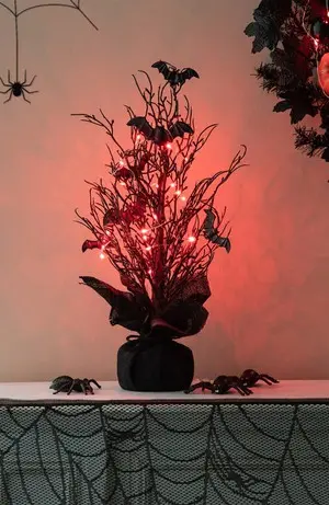 GLITZHOME 20"h Halloween Lighted Bats Table Tree Decor