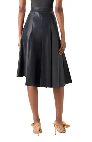 Akris Pleated Asymmetrical Lambskin Leather Midi Skirt