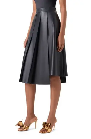 Akris Pleated Asymmetrical Lambskin Leather Midi Skirt