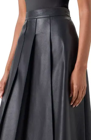 Akris Pleated Asymmetrical Lambskin Leather Midi Skirt