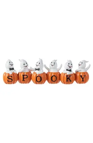 GLITZHOME Halloween Polyresin Spooky Ghost Pumpkin Table Decor - Orange