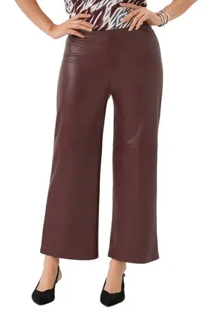 Karen Kane Faux Leather Wide Leg Pants - Wine