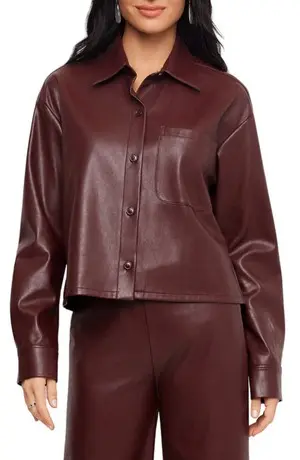 Karen Kane Faux Leather Buttoned Shirt Jacket - Wine