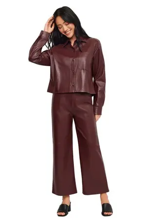 Karen Kane Faux Leather Buttoned Shirt Jacket