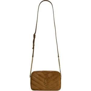 Saint Laurent Loulou Matelassé Suede Camera Bag - Caramel Cognac