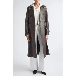 Eleventy Leather Trench Coat - 126 Chocolate