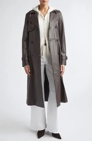Eleventy Leather Trench Coat