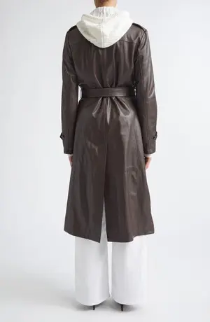 Eleventy Leather Trench Coat