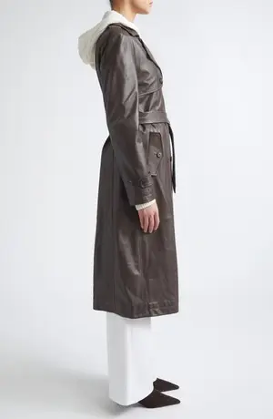 Eleventy Leather Trench Coat