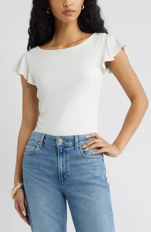 OPEN EDIT Flutter Sleeve Top - Ivory