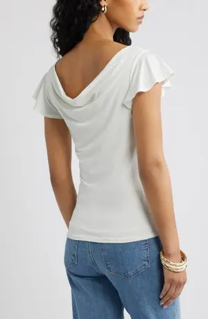 OPEN EDIT Flutter Sleeve Top - Ivory