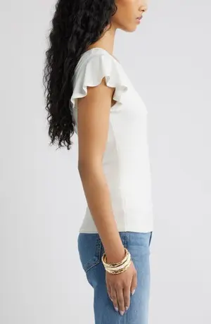 OPEN EDIT Flutter Sleeve Top - Ivory