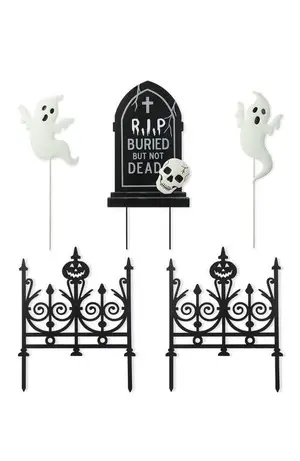 GLITZHOME Set Of 5 Halloween Metalgraveyard Set Yard Stakes - Black