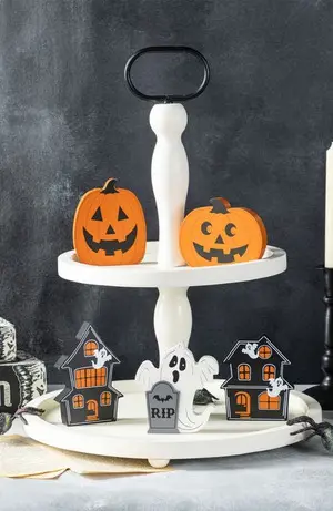 GLITZHOME Set Of 5 Halloween Wooden Haunted House