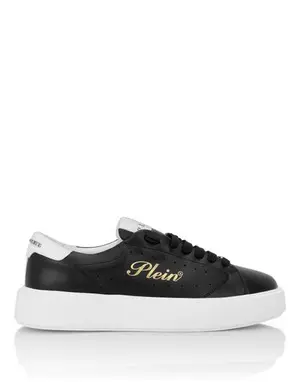 Philipp Plein Signature Low-top Leather Sneakers With Gold Tone Logo - Black