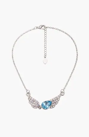 MODENAIRE Angel Wing Teardrop Pendant Necklace With Crystals - Aqua