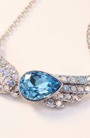 MODENAIRE Angel Wing Teardrop Pendant Necklace With Crystals