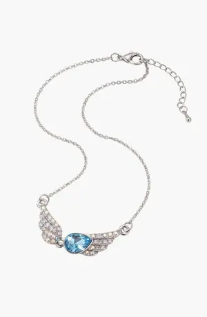 MODENAIRE Angel Wing Teardrop Pendant Necklace With Crystals