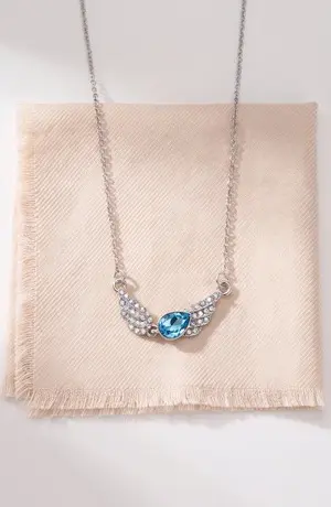 MODENAIRE Angel Wing Teardrop Pendant Necklace With Crystals