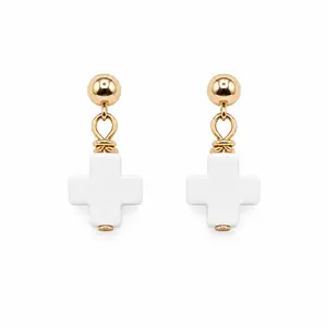 BOWOOD LANE Halo Cross Drop Earrings - White