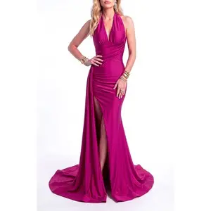 JESSICA ANGEL Ruched Halter Mermaid Gown - Magenta