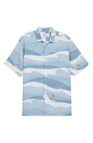 KAHALA Surf Jacquard Short Sleeve Button-up Shirt - Chambray