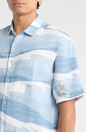 KAHALA Surf Jacquard Short Sleeve Button-up Shirt