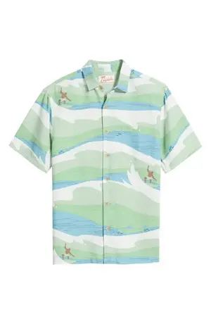 KAHALA Surf Jacquard Short Sleeve Button-up Shirt - Seafoam