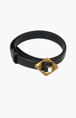 MODENAIRE Leather Belt With Geometric Buckle - Black