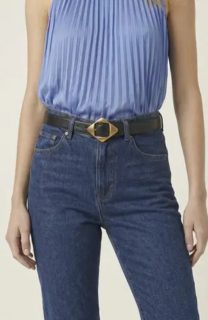 MODENAIRE Leather Belt With Geometric Buckle