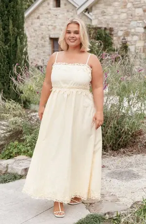 PETAL & PUP Kiana Midi Dress With Lace Accents
