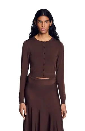 Sandro Sheer Knit Cardigan - Brown